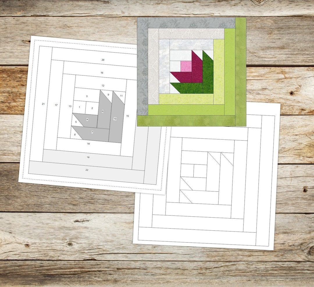 Foundation Paper Piecing (FPP) Templates|tulip Log Cabin Quilt Block ...