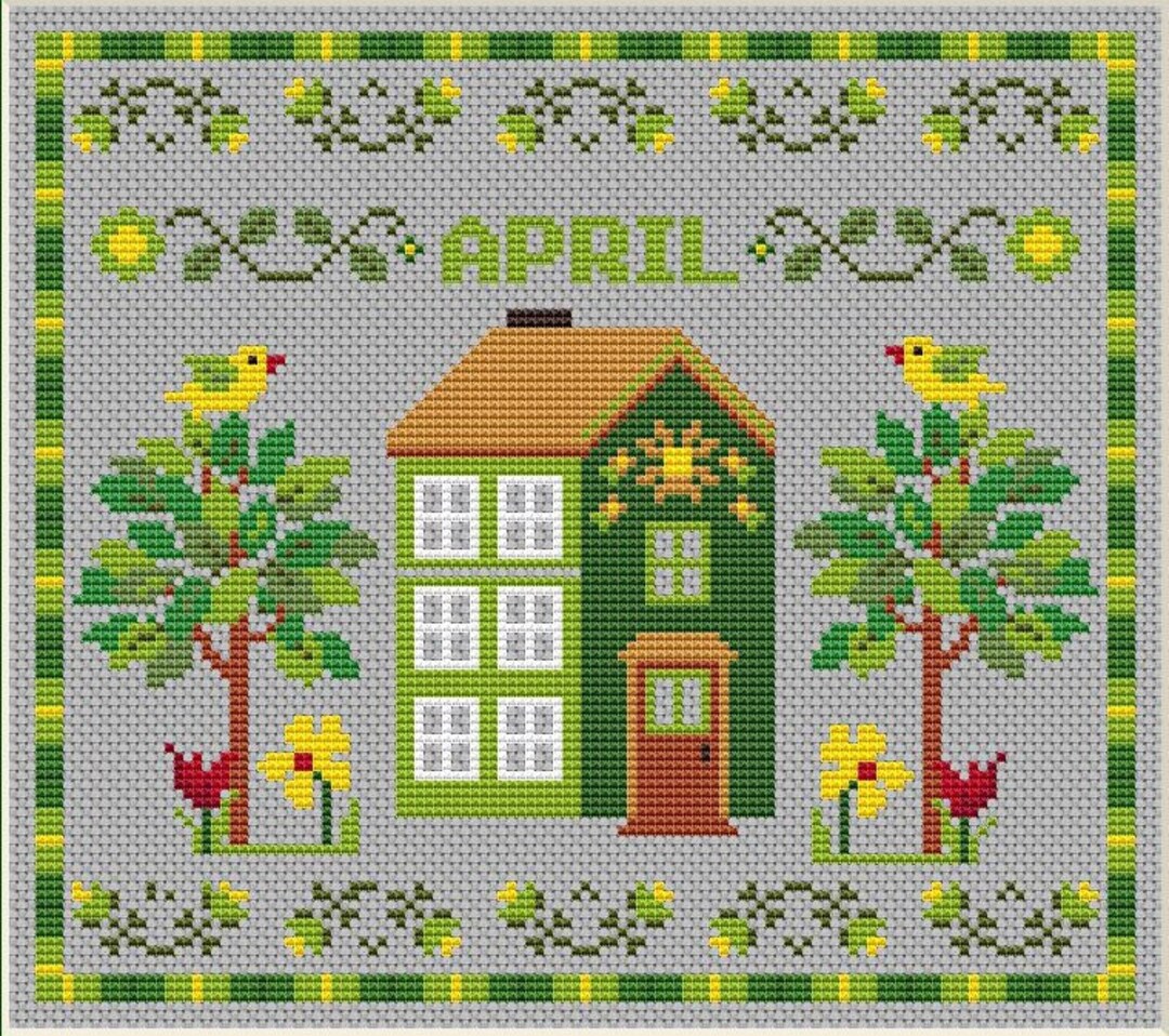 April Cross Stitch Pattern, April Monthly Sampler, Cross Stitch ...