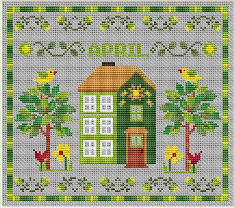 April Cross Stitch Pattern April Monthly Sampler Cross - Etsy