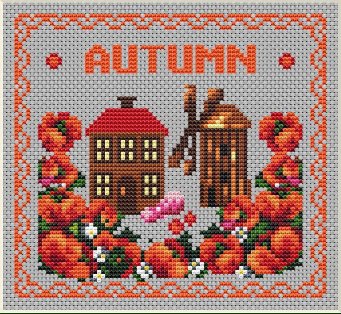 Autumn Cross Stitch Patternprimitive Cross Stitch - Etsy