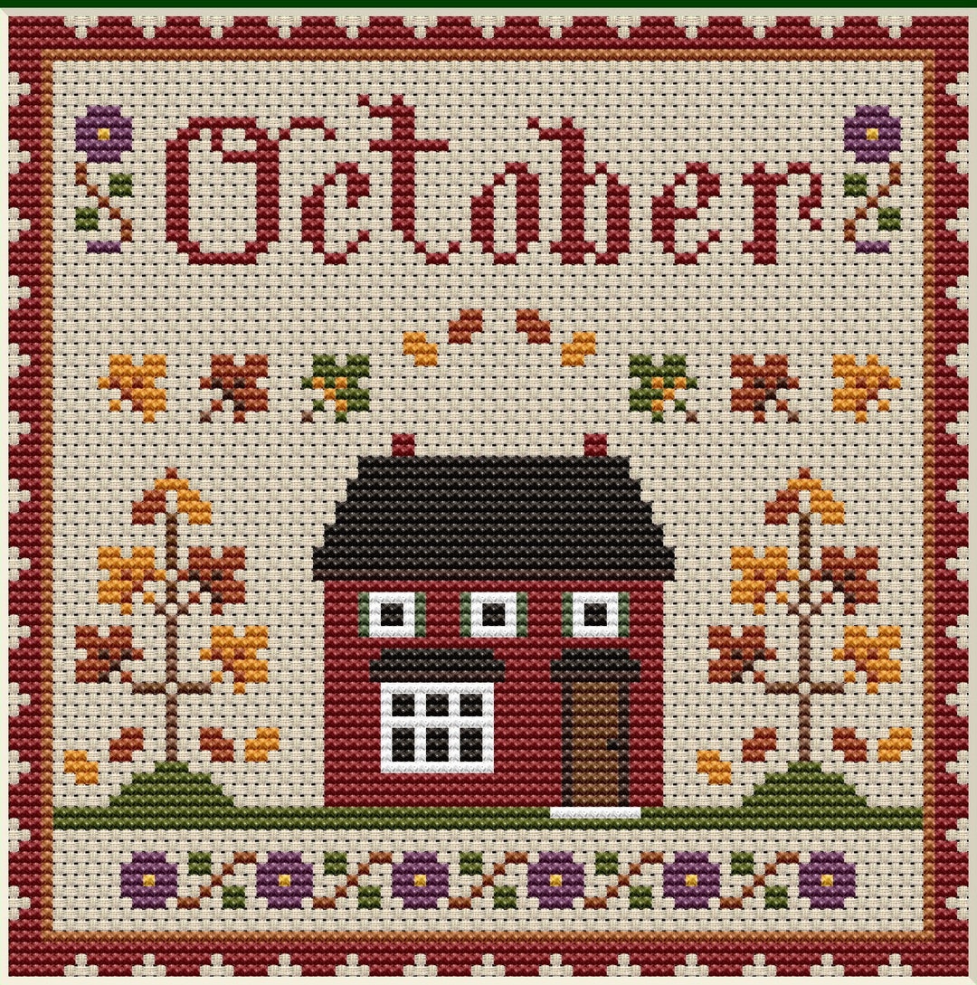 October Cross Stitch Pattern, October Monthly Sampler, Calendar Cross ...