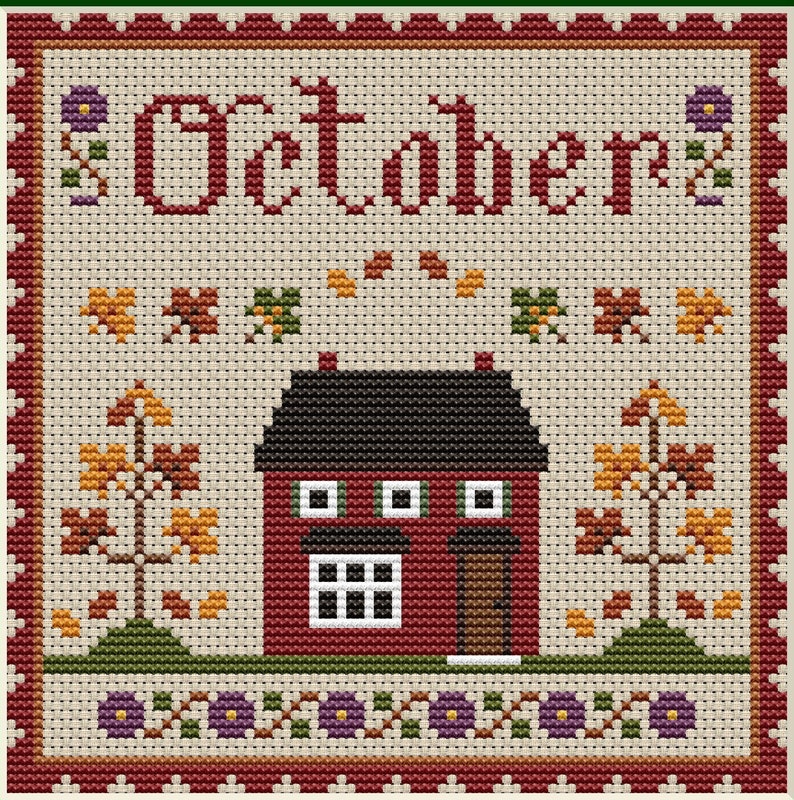 October Cross Stitch Pattern October Monthly Sampler - Etsy