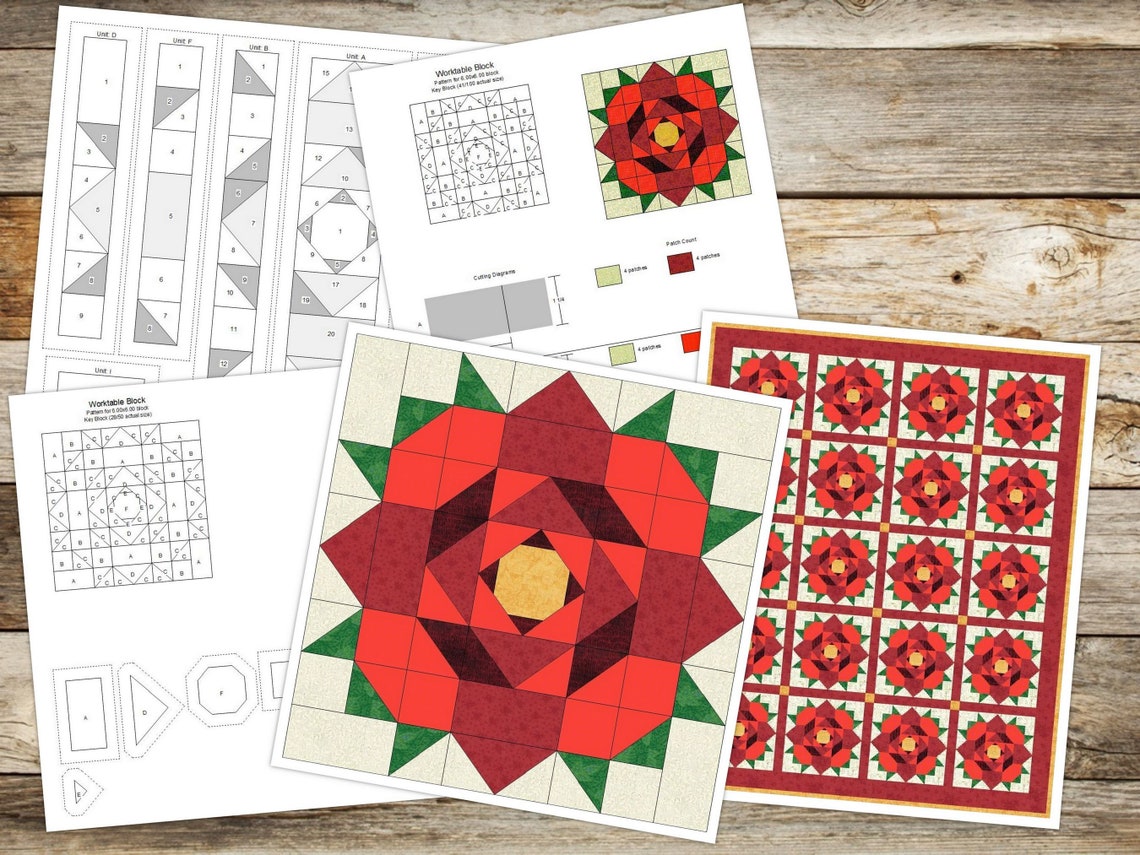 Digital PDF Quilt Block Pattern|rose Quilt Block Pattern|modern ...