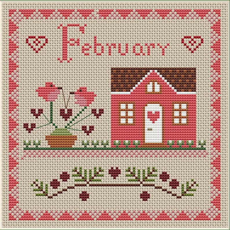 February Cross Stitch Pattern February Monthly Sampler - Etsy