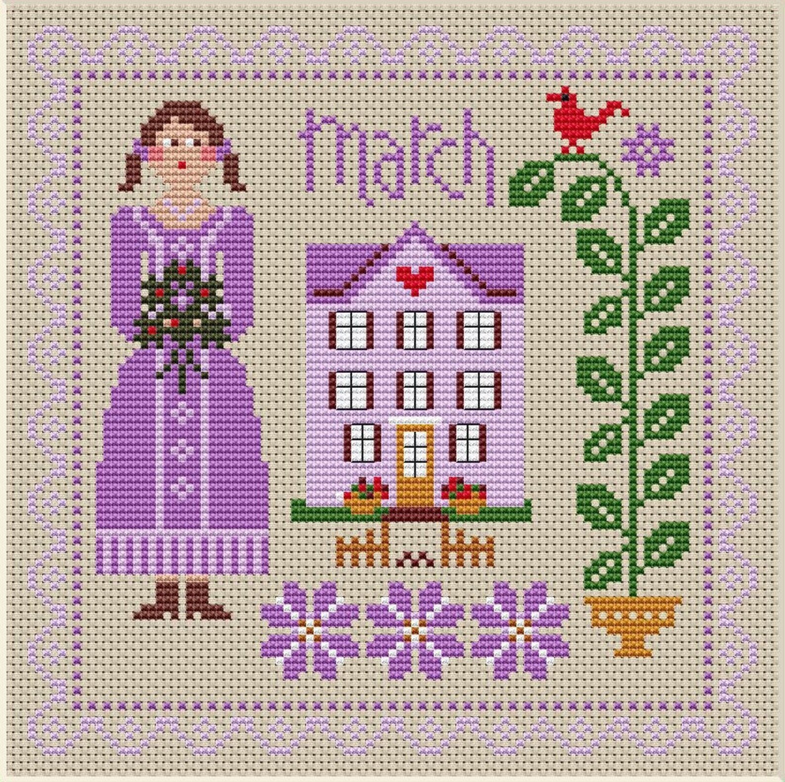 Calendar Girls March Cross Stitch Patternmarch Monthly - Etsy