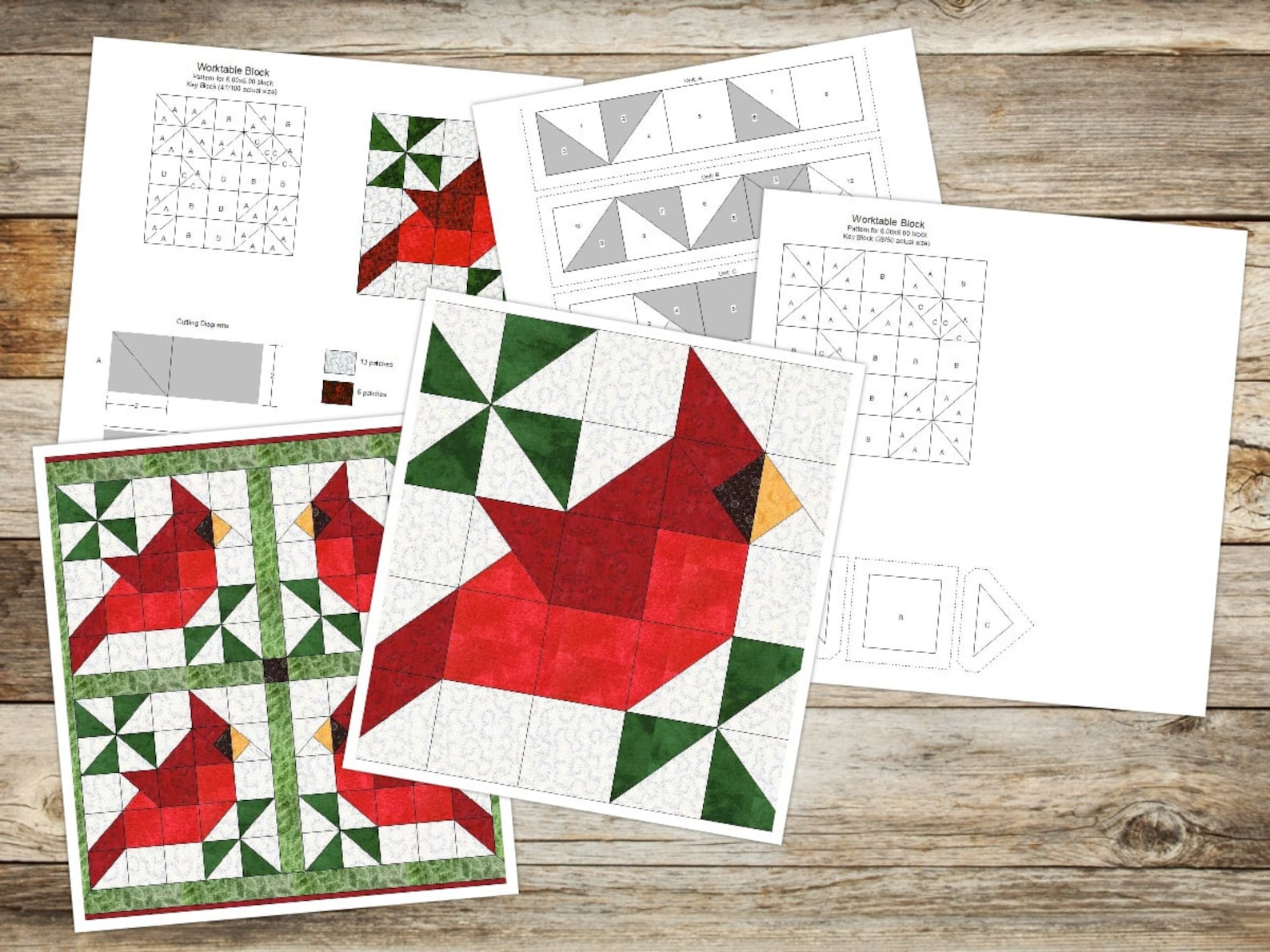Digital PDF Quilt Block Pattern|cardinal Bird Quilt Block|modern ...