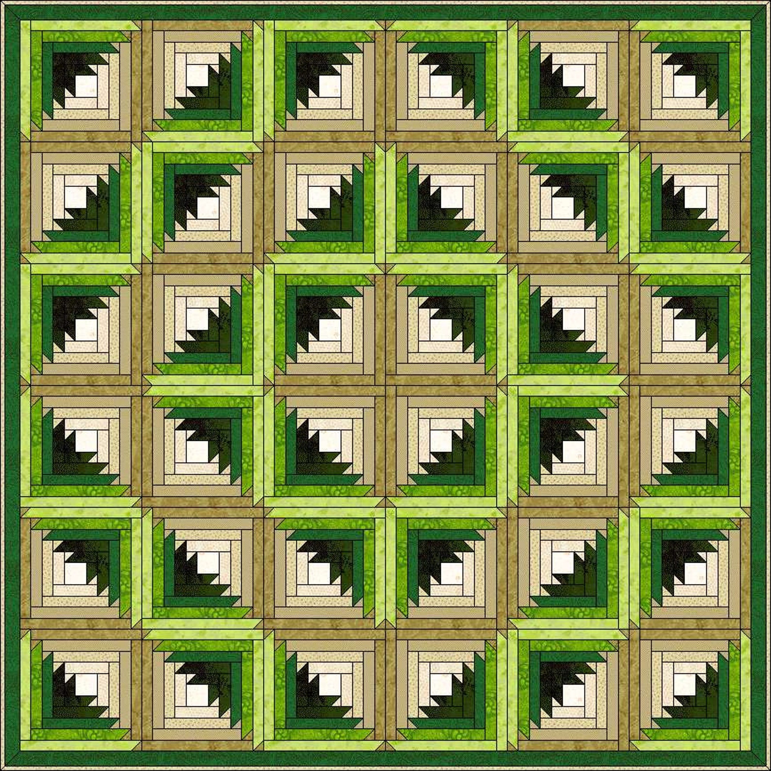 Digital Pdf|green Maple Log Cabin Quilt Block Pattern|modern Patchwork ...