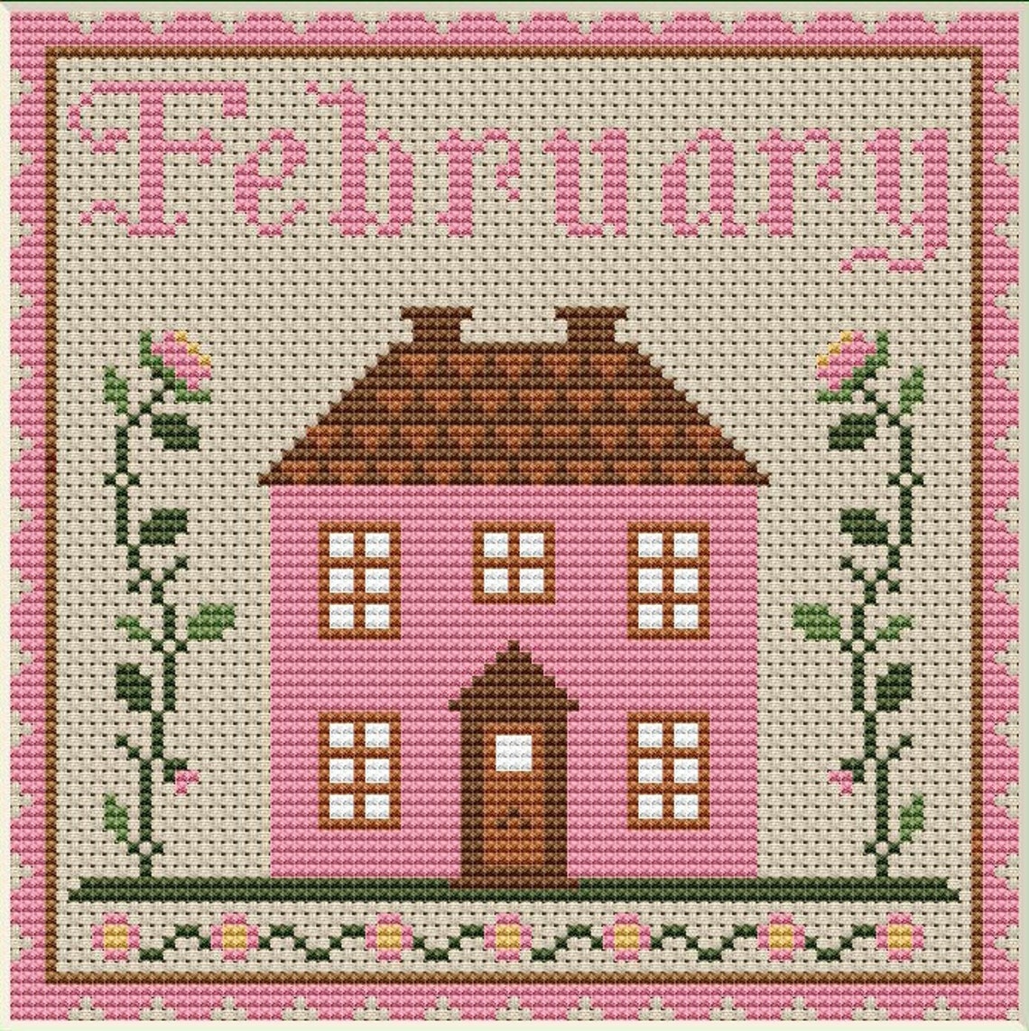 February Cross Stitch Pattern, February Monthly Sampler, Calendar Cross ...