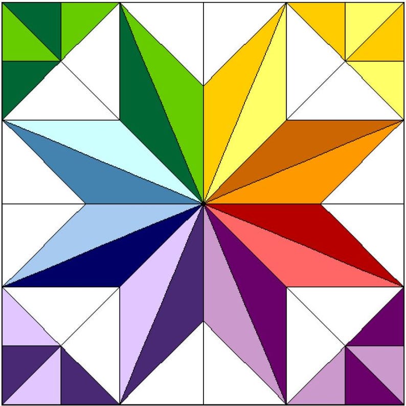 Rainbow Star Quilt Block Pattern: Foundation Paper Piecing Template, 4 ...