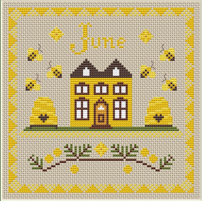 June Cross Stitch Pattern, June Monthly Sampler, Calendar Cross Stitch ...