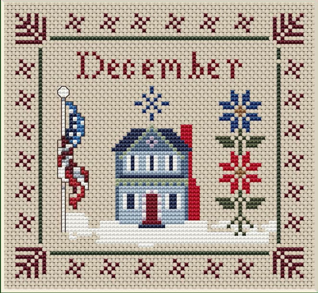 Patriotic December, Monthly Sampler,calendar Cross Stitch, Primitive ...