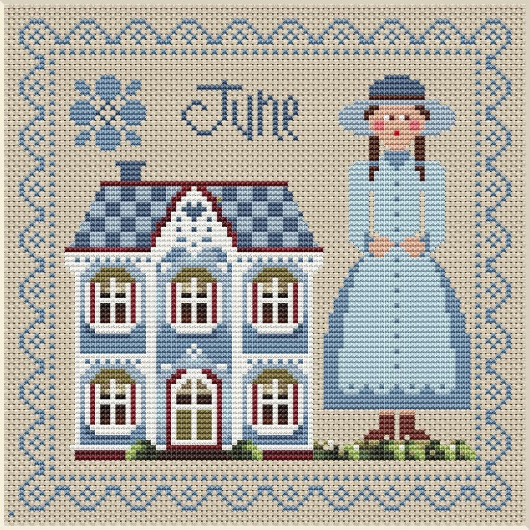 Calendar Girls, June Cross Stitch Pattern, June Monthly Sampler, House ...