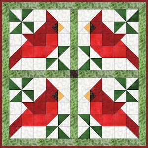 Digital PDF Quilt Block Pattern|cardinal Bird Quilt Block|modern ...
