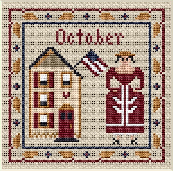 Patriotic October Monthly Samplercalendar Cross Stitch - Etsy