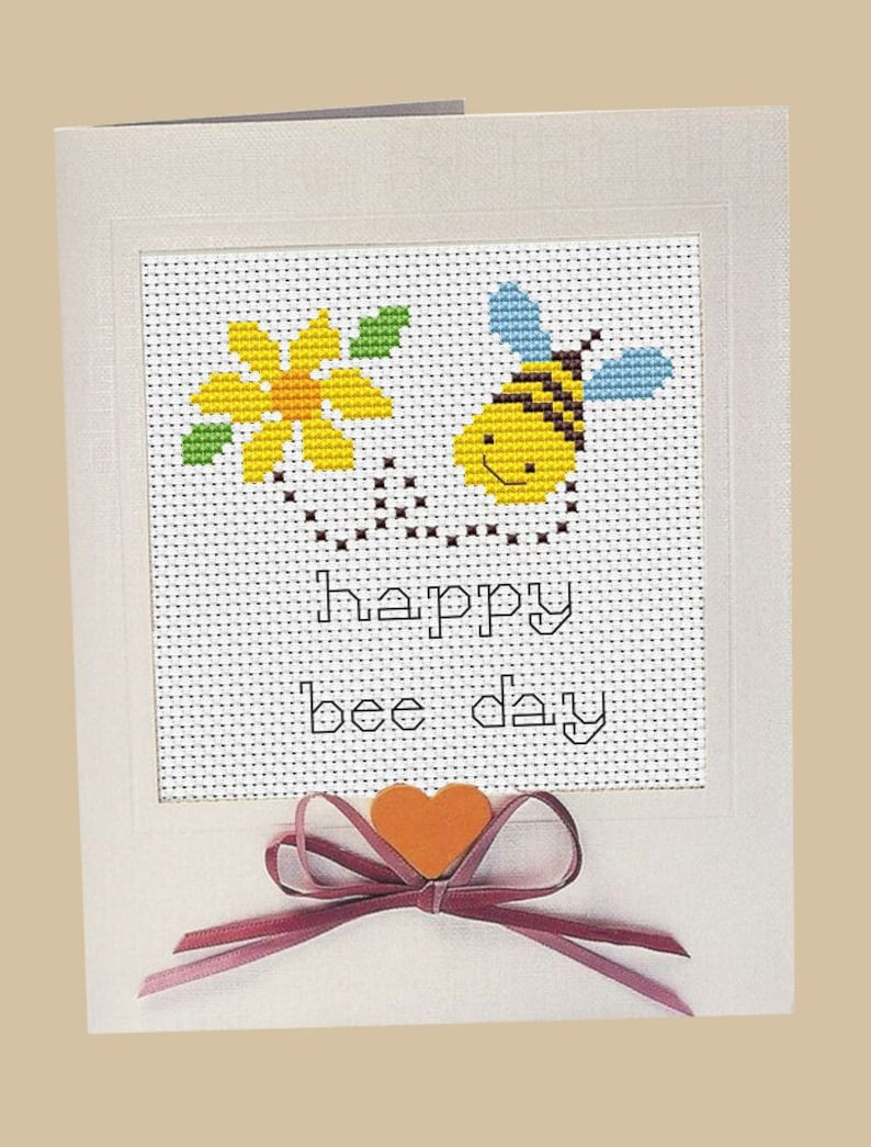 Bee Card Cross Stitch Pattern, Folk Art Bee, Easy Mini Cross Stitch ...