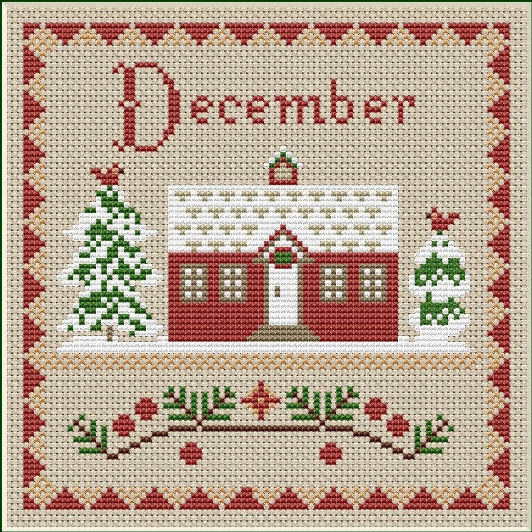 December Cross Stitch Pattern, December Monthly Sampler, Calendar Cross ...