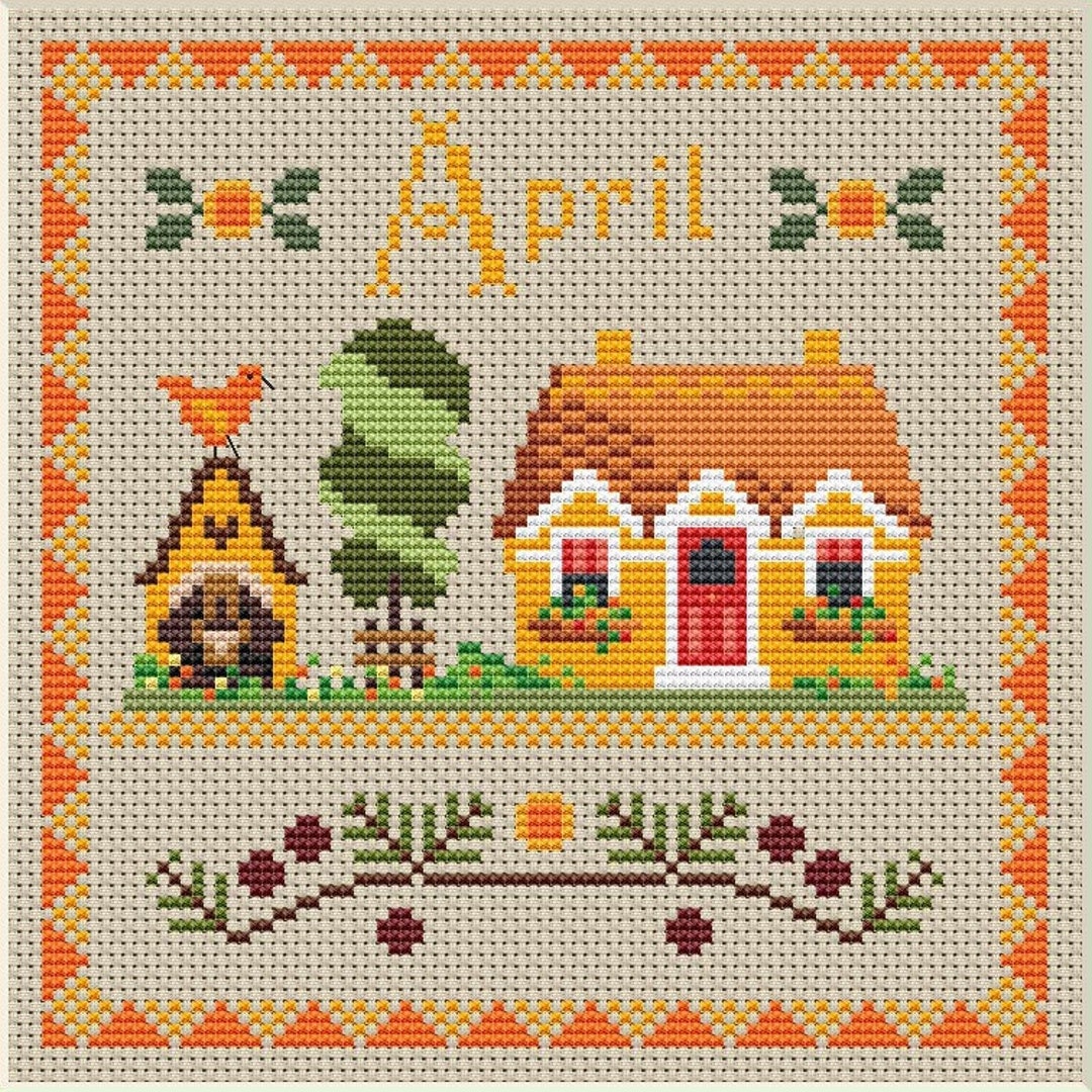 April Cross Stitch Pattern, April Monthly Sampler, Calendar Cross ...