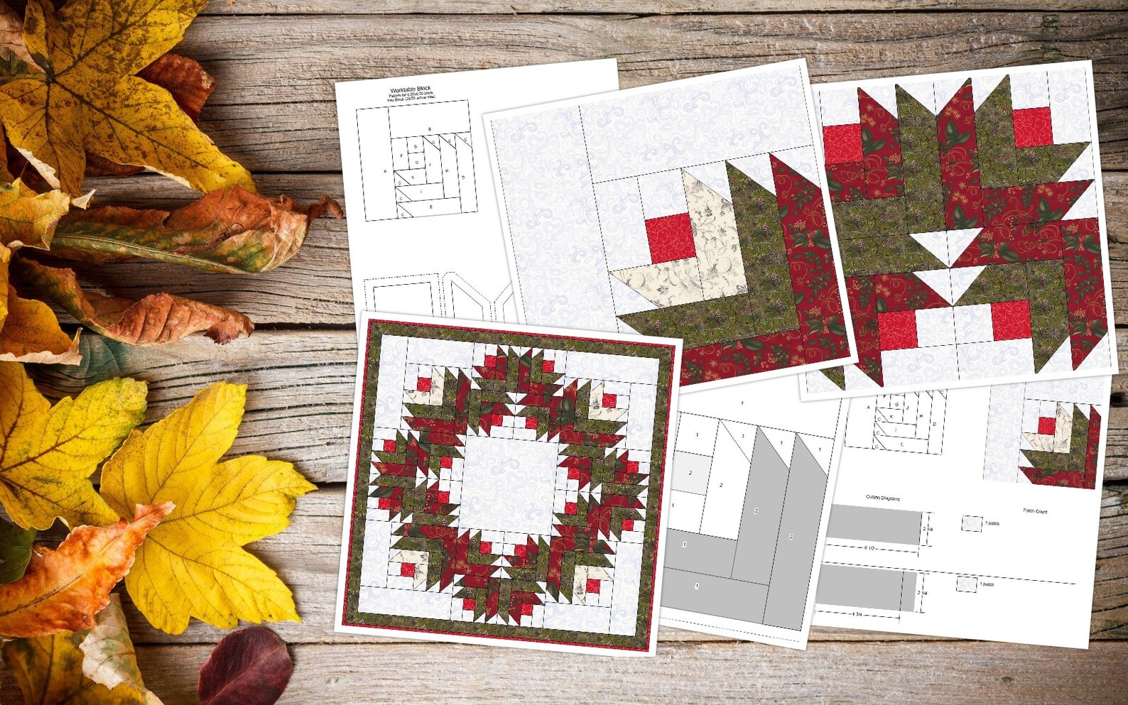 Digital Pdfchristmas Rose Wreath Quilt Block Patternmodern - Etsy