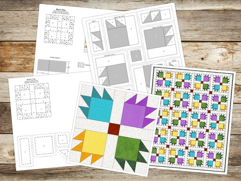 Digital PDF Quilt Block Pattern|bear's Paw Quilt Block Pattern|modern ...