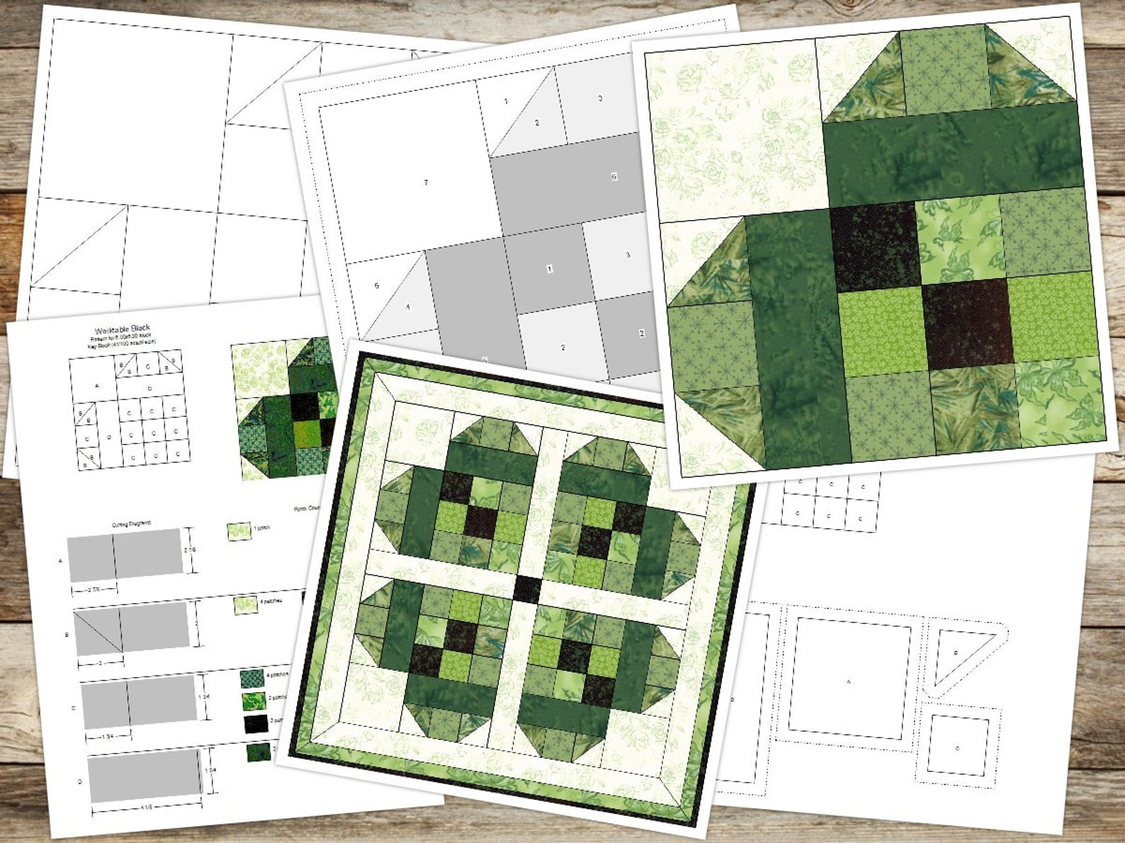 Digital PDF Quilt Block Pattern|four Leaf Clover Heart Quilt Block ...