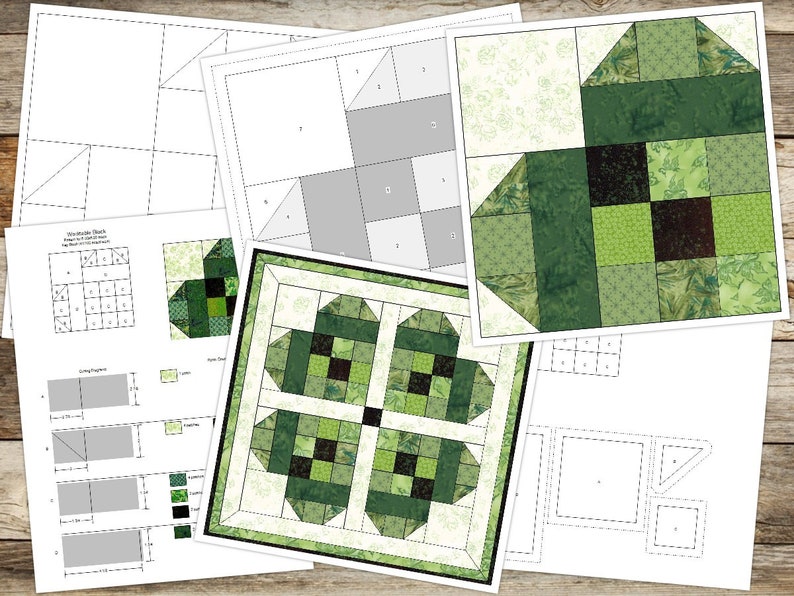 Digital PDF Quilt Block Pattern|four Leaf Clover Heart Quilt Block ...