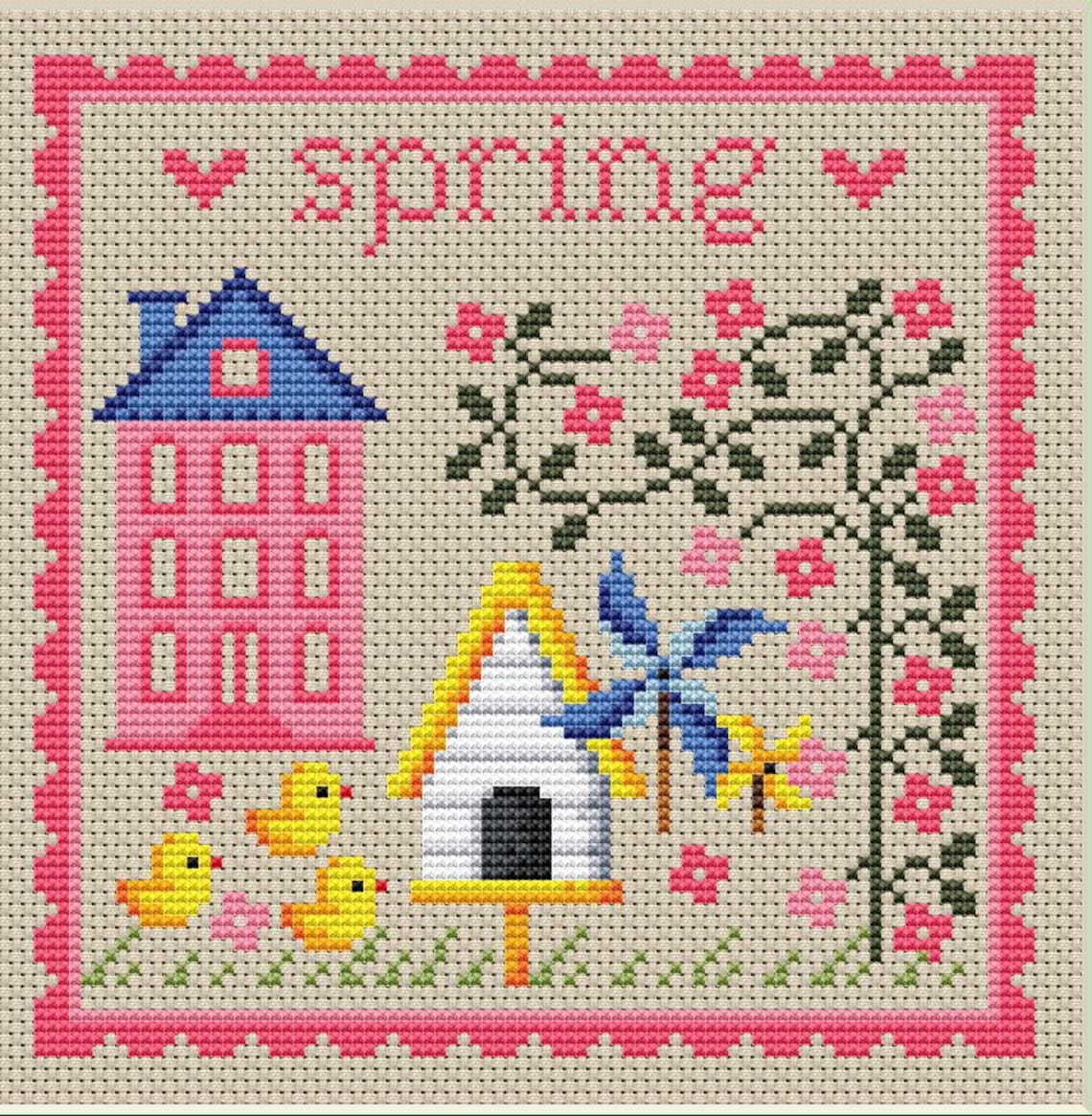 Spring Cross Stitch Patternprimitive Cross Stitch Pattern - Etsy