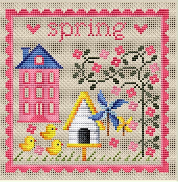 Spring Cross Stitch Patternprimitive Cross Stitch Pattern - Etsy