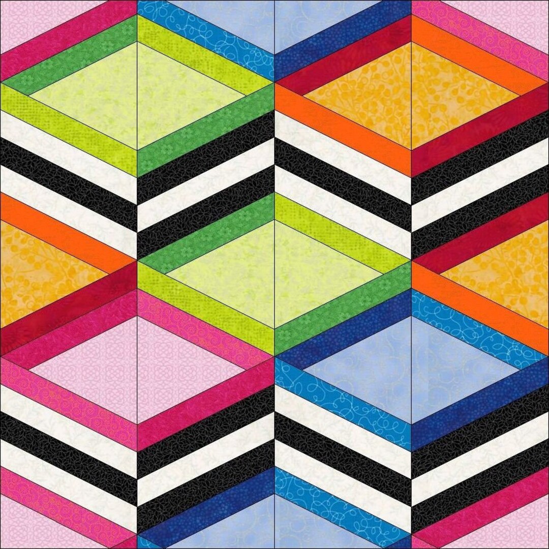 Digital PDF Quilt Block Pattern|3d Illusion (3) Block Pattern|rainbow ...