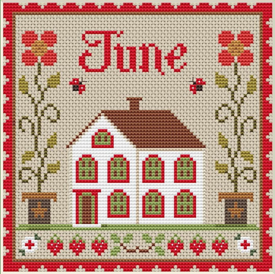 June Cross Stitch Pattern, June Monthly Sampler, Calendar Cross Stitch ...