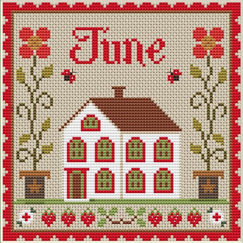 June Cross Stitch Pattern June Monthly Sampler Calendar | Etsy