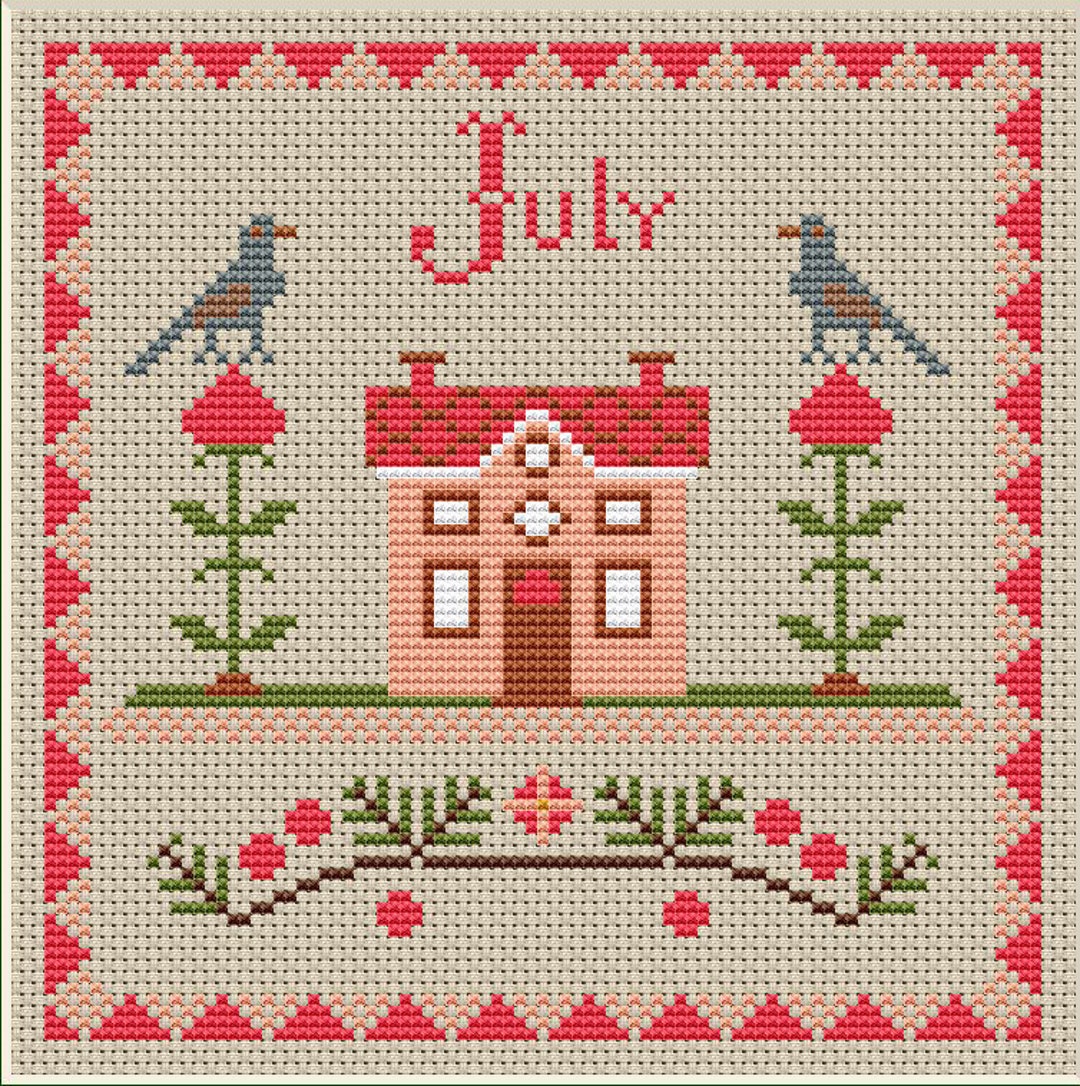 July Cross Stitch Pattern, July Monthly Sampler, Calendar Cross Stitch ...