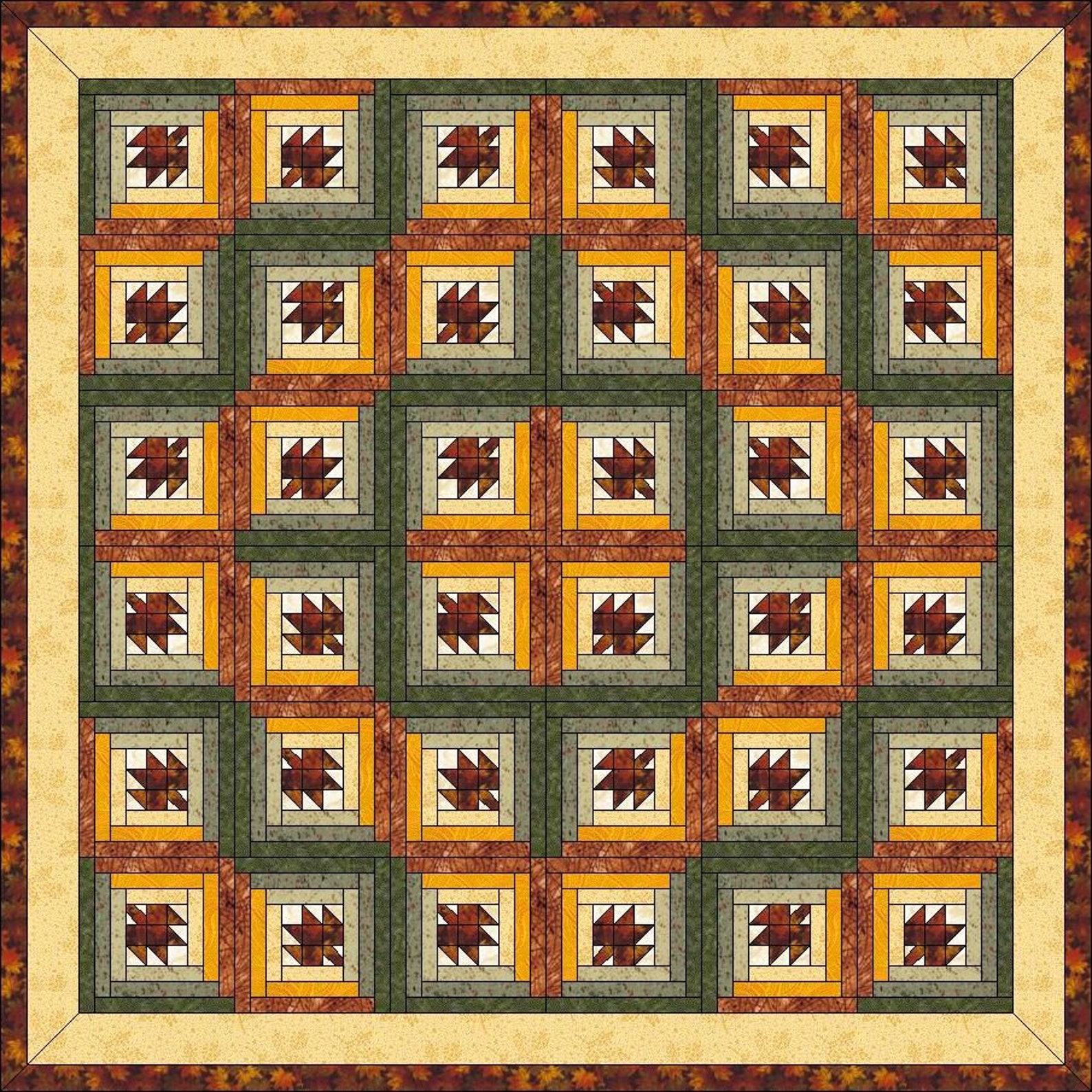 Digital Pdfmaple Leaf Log Cabin Quilt Block Patternmodern - Etsy