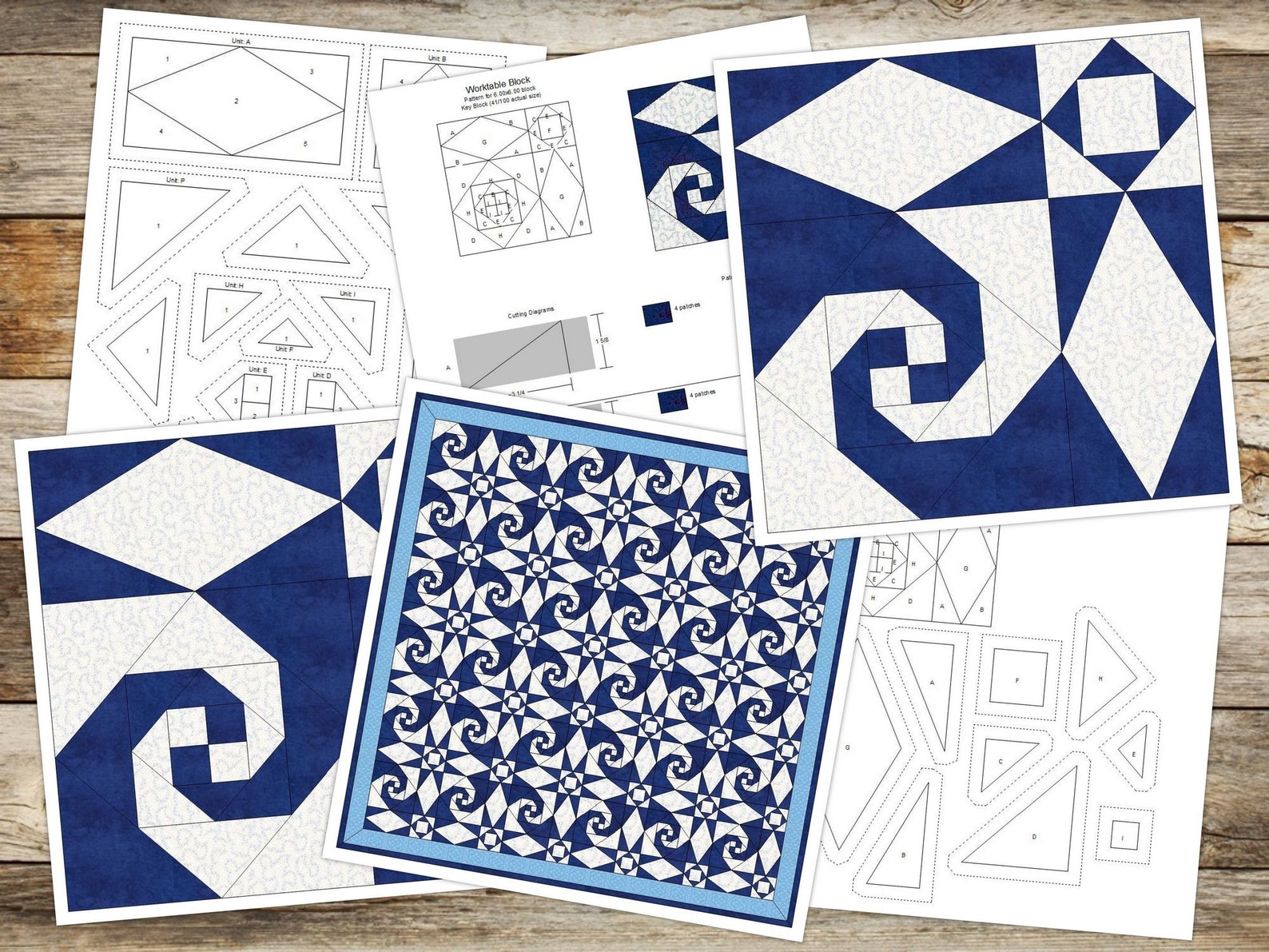 Digital PDF Quilt Block Pattern|storm at Sea and Snail Trail (two ...