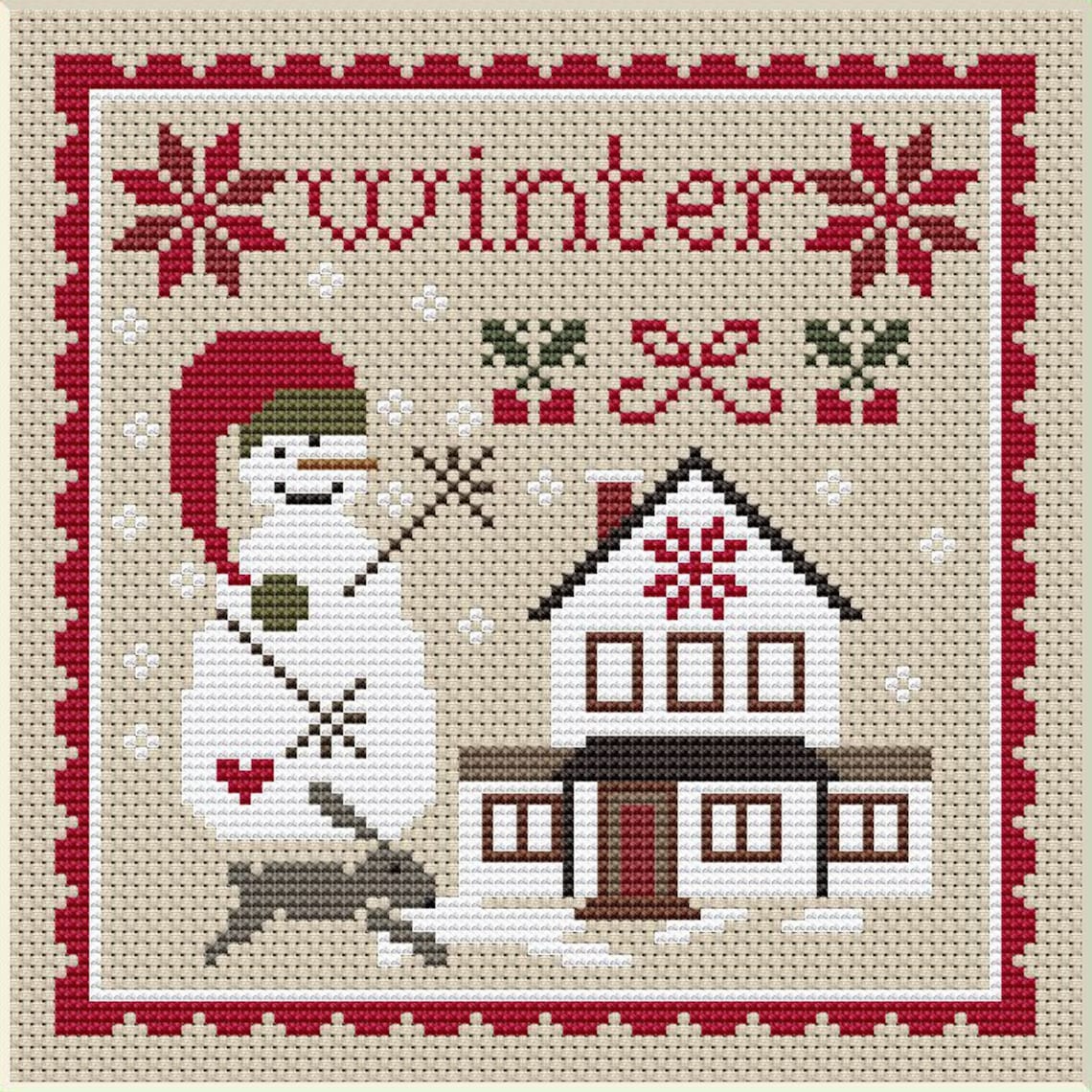Winter Cross Stitch Patternprimitive Cross Stitch Pattern - Etsy