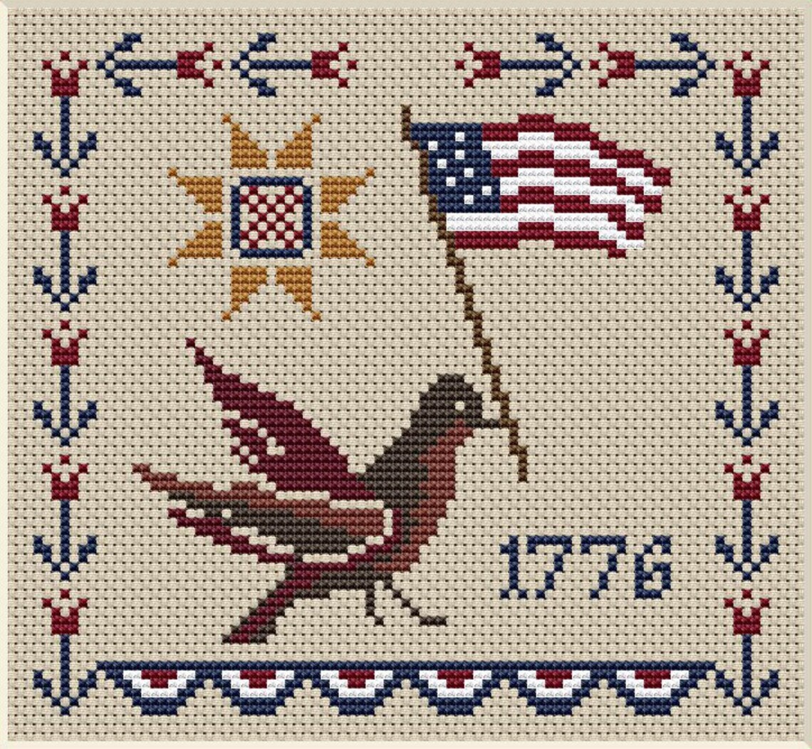 Primitive Cross Stitch Patternamerican Flagamericapatriotic - Etsy