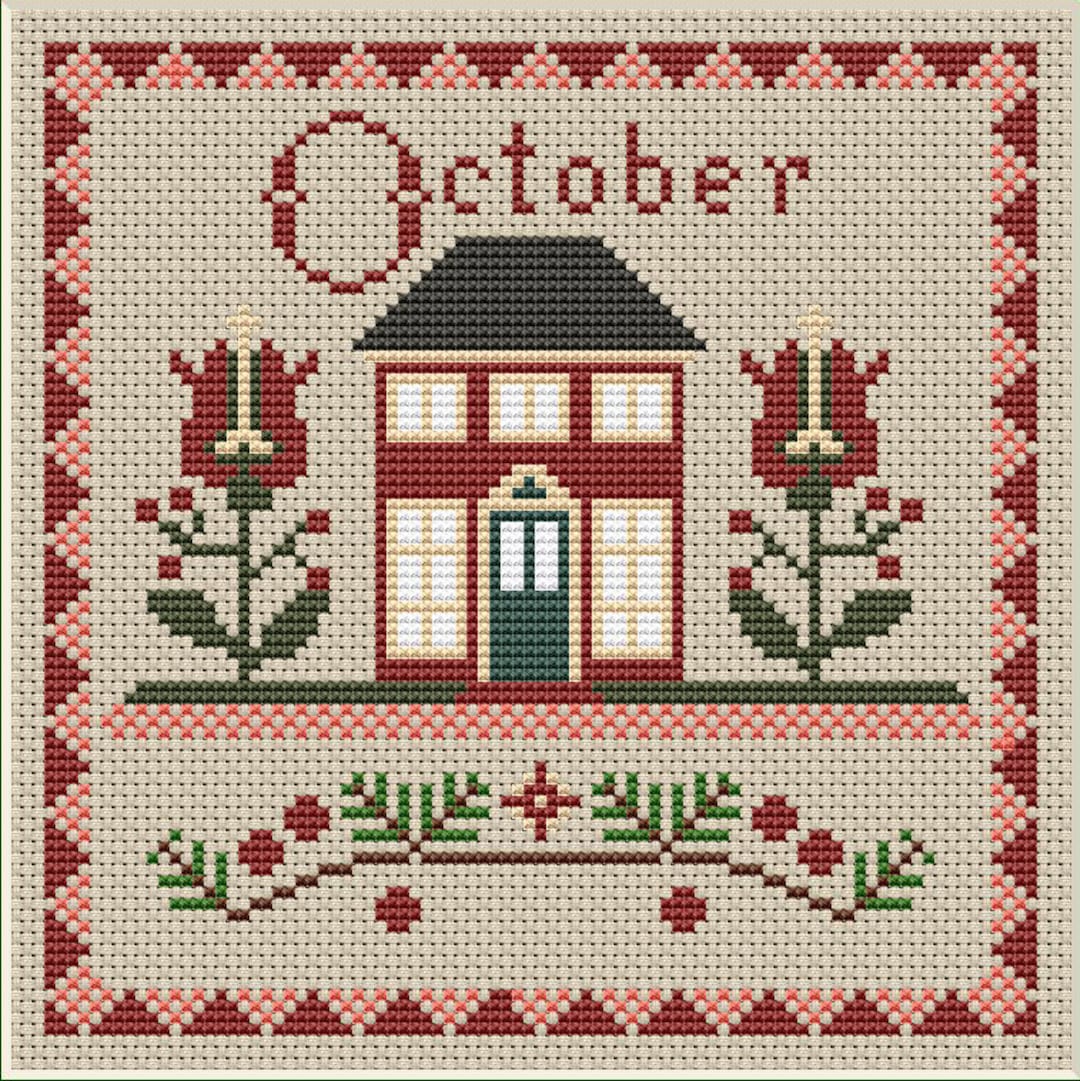October Cross Stitch Pattern, October Monthly Sampler, Calendar Cross ...
