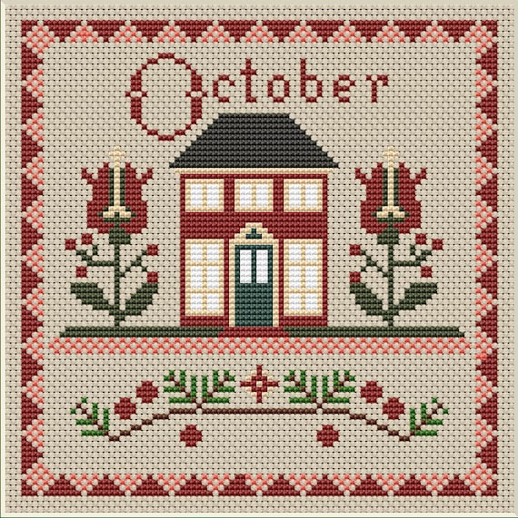 October Cross Stitch Pattern October Monthly Sampler | Etsy