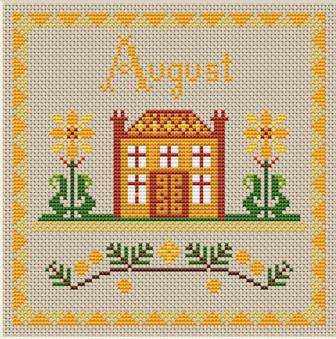 August Cross Stitch Pattern,august Monthly Sampler, Calendar Cross ...