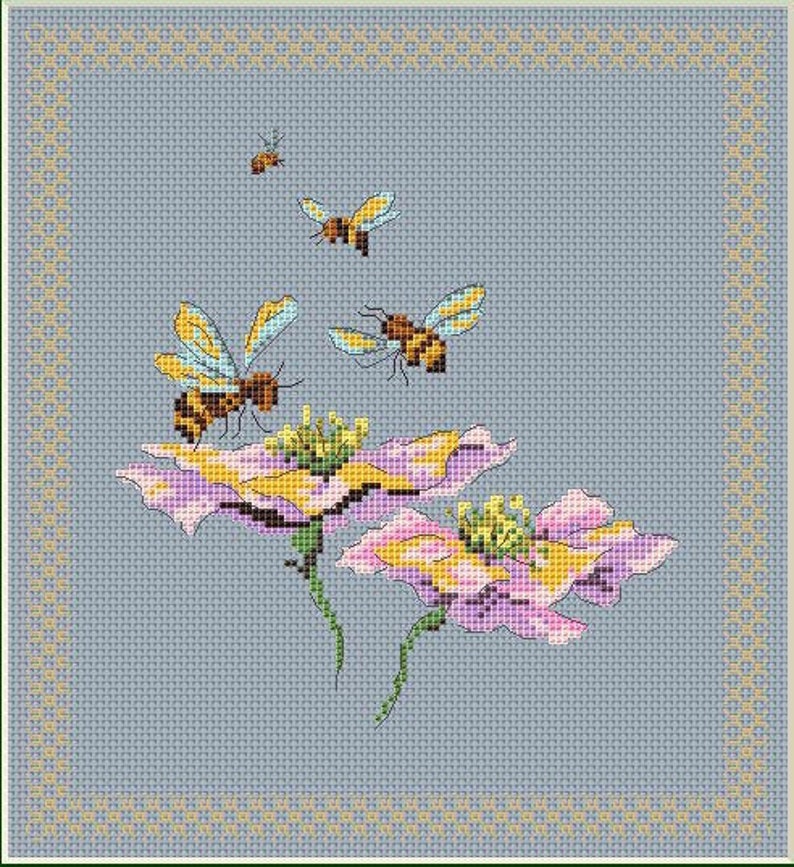 Honey Bee Cross Stitch Pattern Pdf,cross Stitch Sampler,flower Bee ...