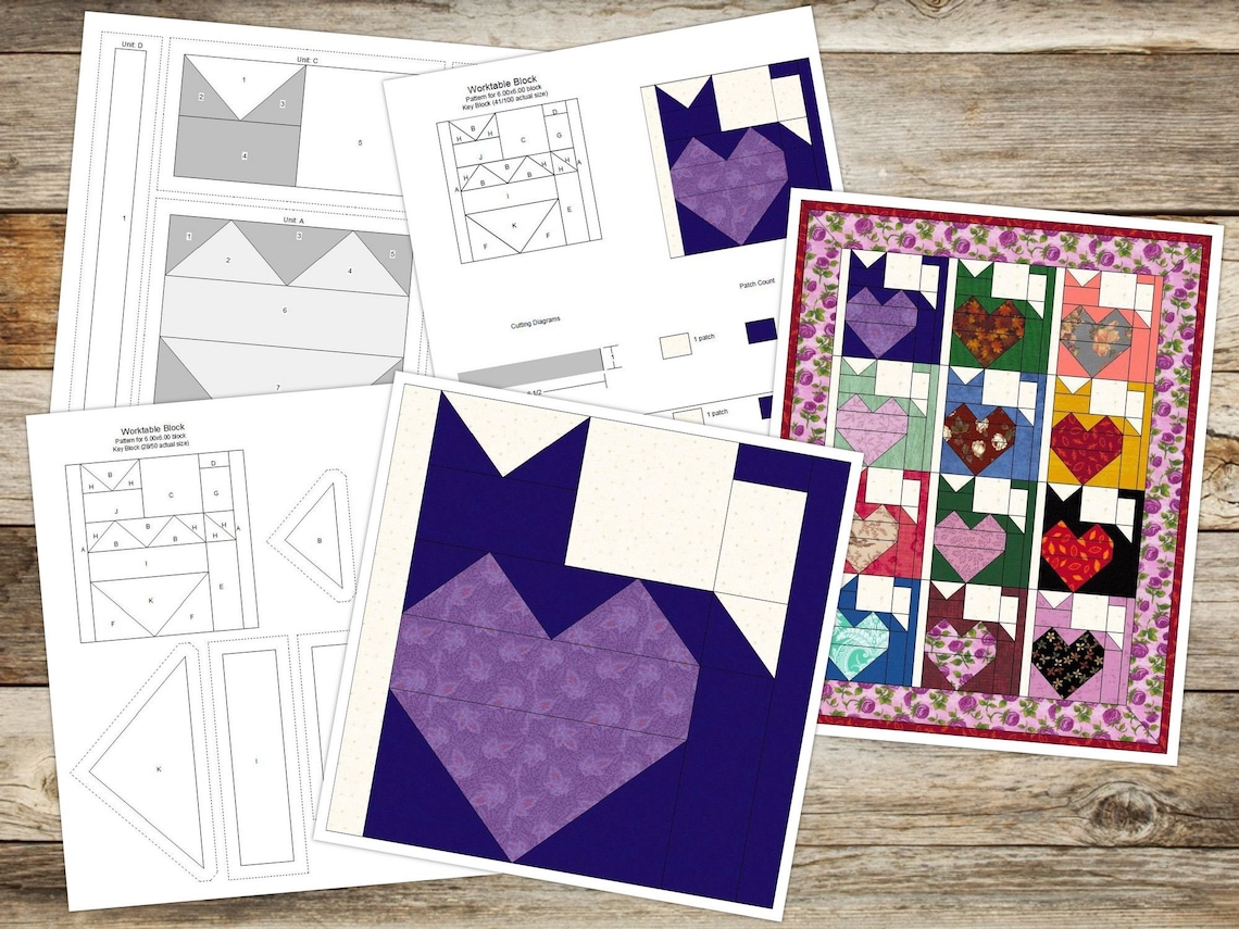 Digital PDF Quilt Block Pattern|heart Cat Quilt Block Pattern|modern ...