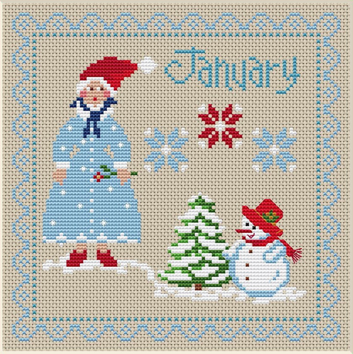 Calendar Girls, January Cross Stitch Pattern,january Monthly Sampler ...