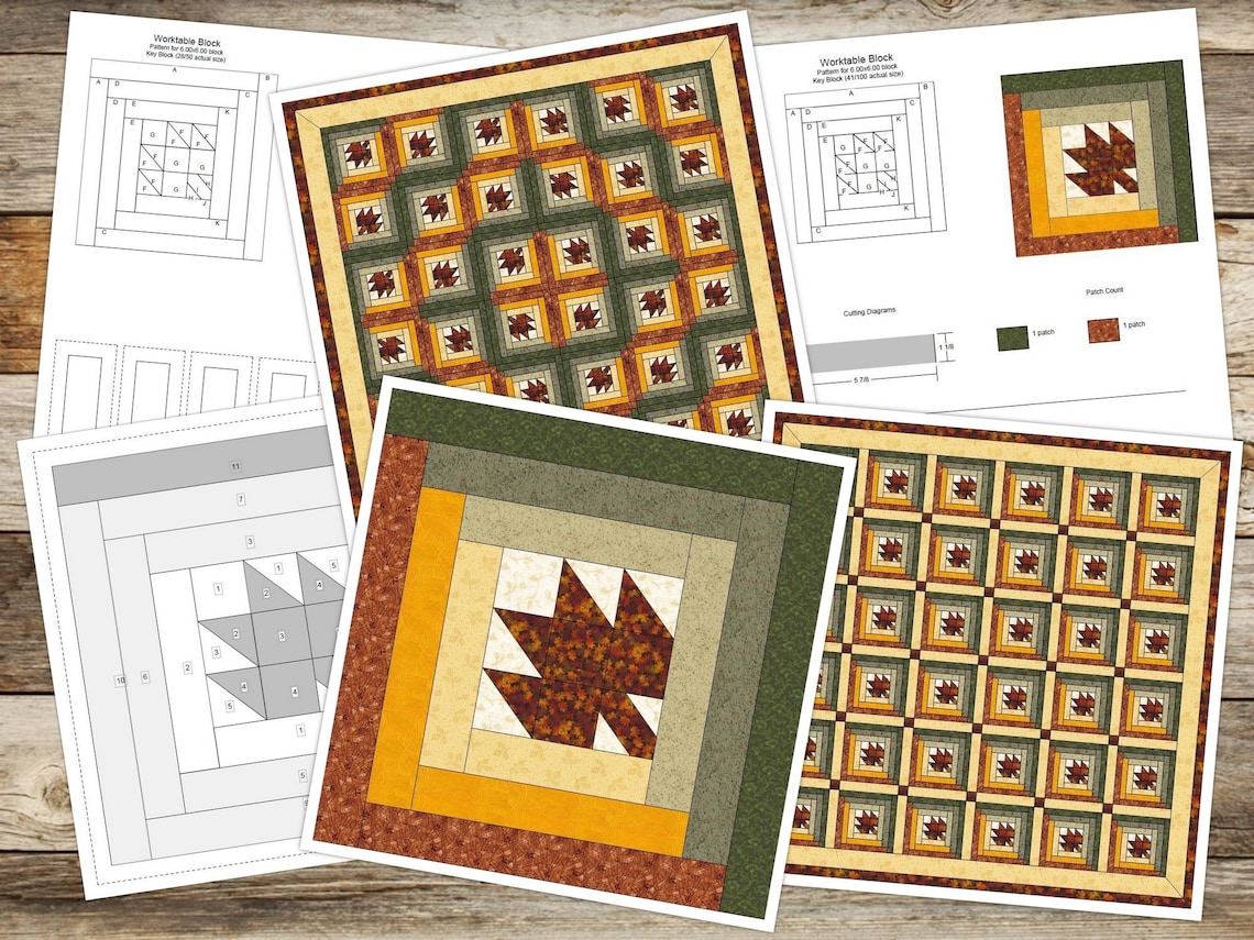 Digital Pdf|maple Leaf Log Cabin Quilt Block Pattern|modern Patchwork ...