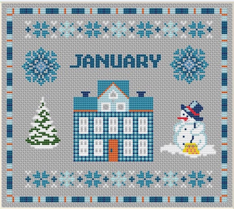 January Cross Stitch Patternjanuary Monthly Sampler Calendar - Etsy