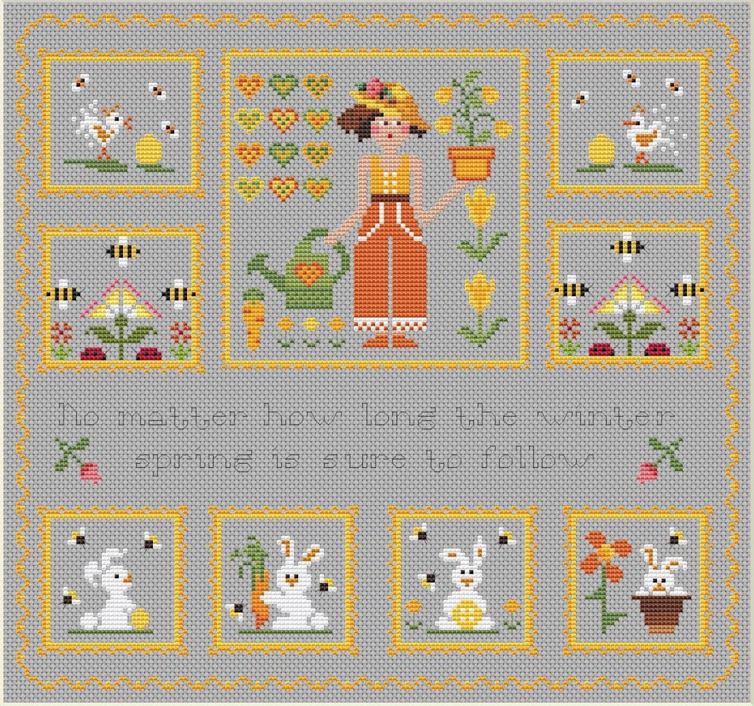 Spring Cross Stitch Pattern,primitive Cross Stitch Pattern, Month of ...