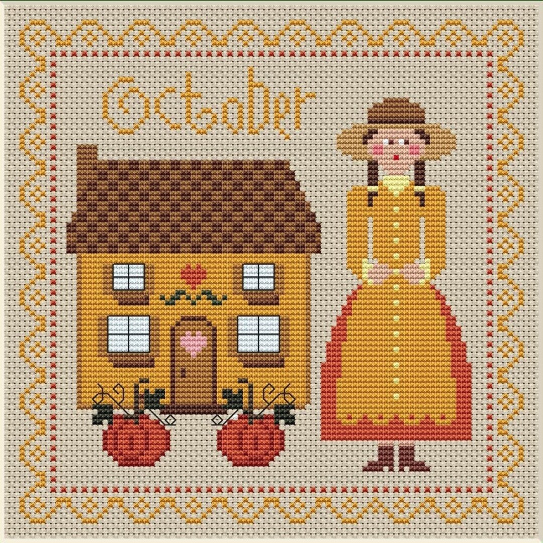 Calendar Girls, October Cross Stitch Pattern, October Monthly Sampler ...