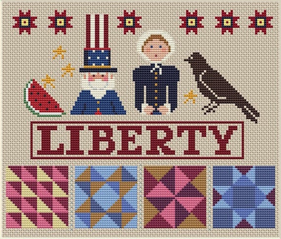 Patrioticcross Stitch Pattern America Quilts Primitive Cross - Etsy