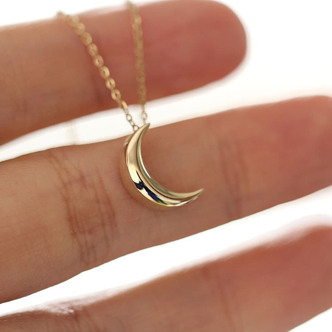 9K Solid Gold Moon Pendant Necklace Minimalistic Gift for Her Elegant and Timeless Jewelry for ...