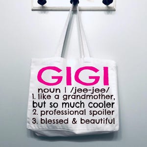 Gigi Definition Canvas Tote Bag Grandma Gift Idea Book Bag Gigi Gift ...