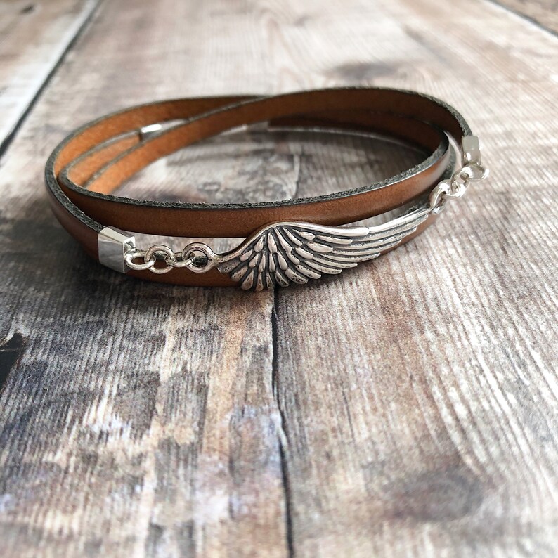 Angel Wing Bracelet Sterling Silver & Leather Bracelet | Etsy