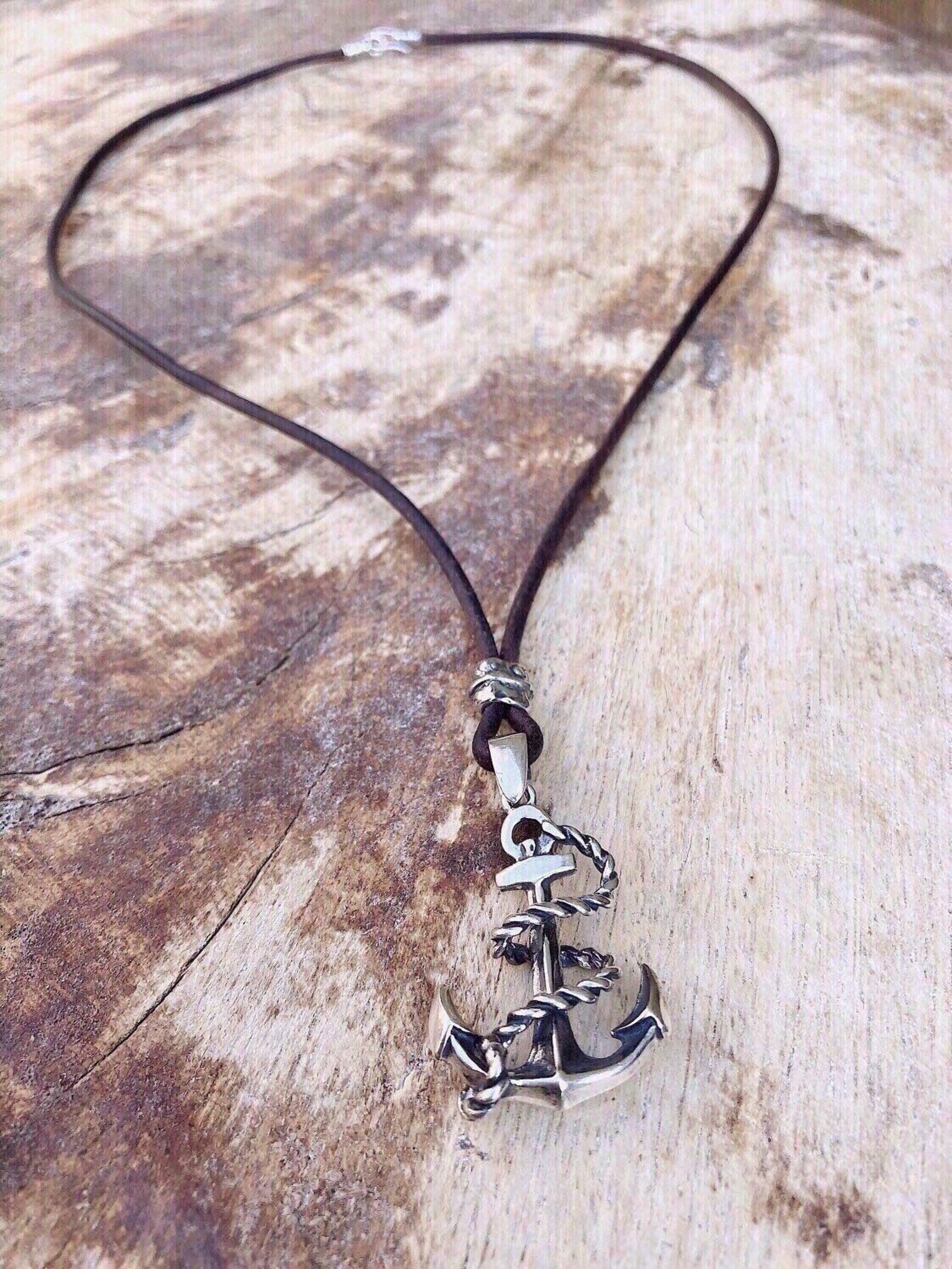 Mens Anchor Necklace Vintage Leather Necklace Antiqued Etsy